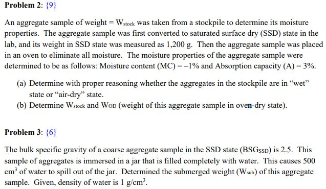 Solved Problem 2: 9) An aggregate sample of weight-Wstock | Chegg.com