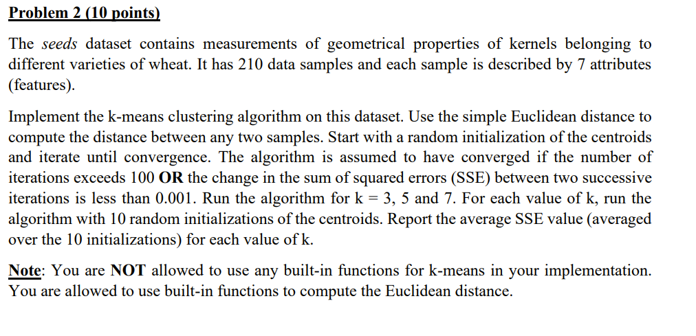 Solved The Seeds Dataset Contains Measurements Of