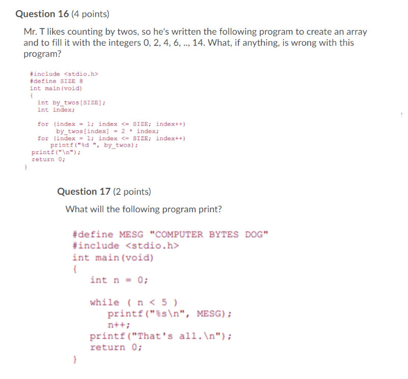 Solved Question 16 (4 points) Mr. T likes counting by twos, | Chegg.com
