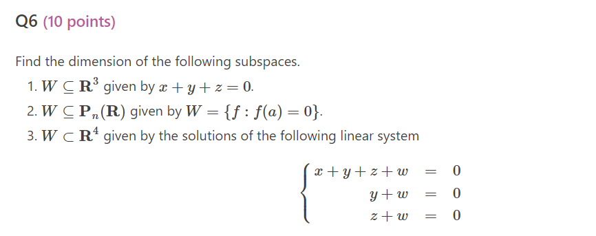Solved Find the dimension of the following subspaces. 1. | Chegg.com