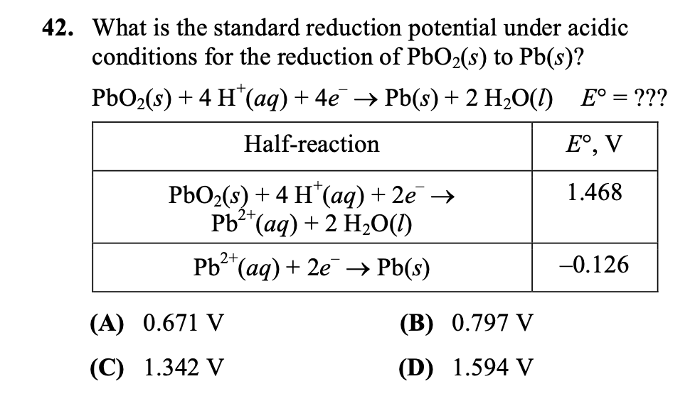 Solved What is the standard reduction potential under | Chegg.com
