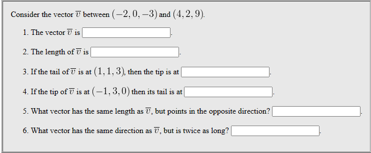 Solved Consider the vector ?bar (v) ﻿between (-2,0,-3) ﻿and | Chegg.com