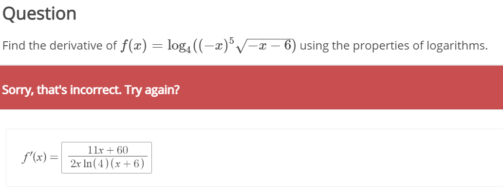 Solved Question Find the derivative of f(x) = cos (–5 ln | Chegg.com