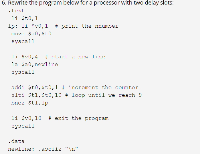 Solved 6. Rewrite the program below for a processor with two | Chegg.com