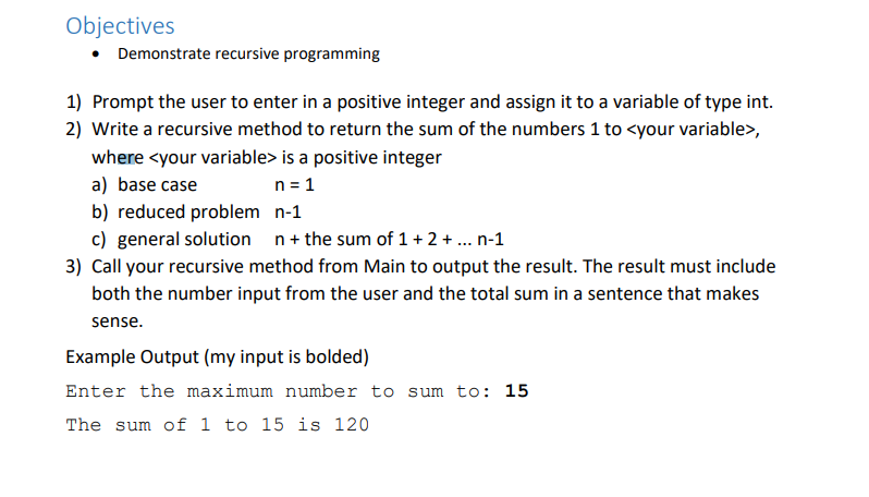 Solved Objectives • Demonstrate recursive programming 1) | Chegg.com