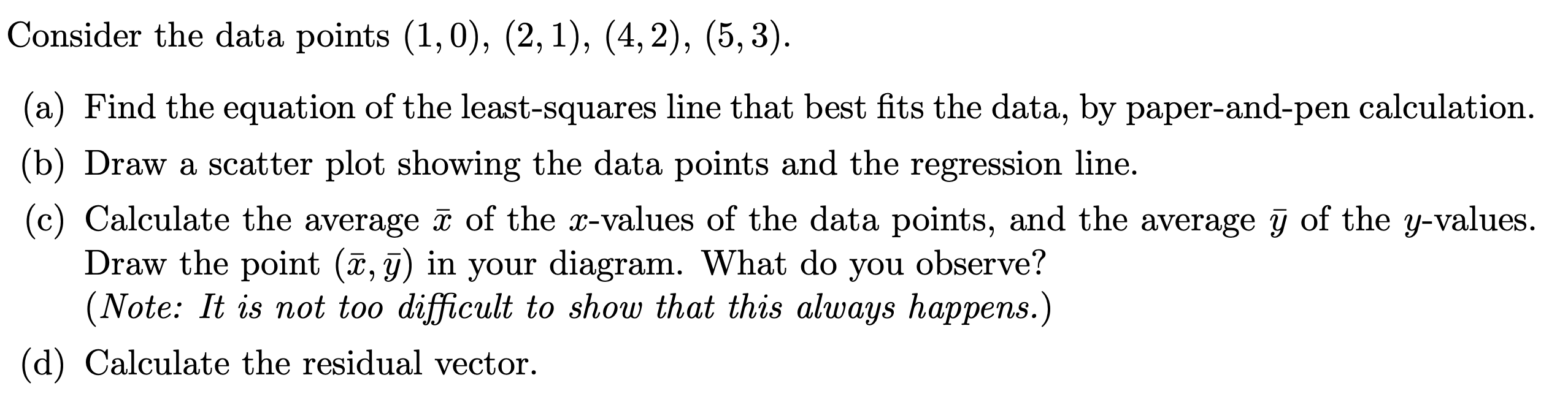 Solved Consider the data points (1,0), (2, 1), (4,2), (5,3). | Chegg.com