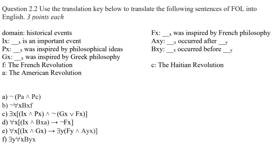 Solved Question 2.2 Use the translation key below to | Chegg.com