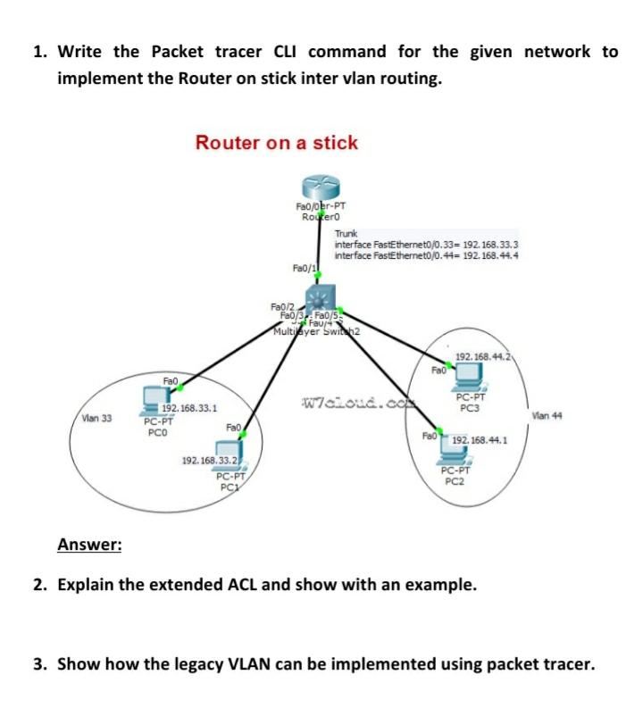 Solved 1. Write the Packet tracer CLI command for the given | Chegg.com