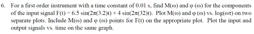 Solved 6. For a first order instrument with a time constant | Chegg.com