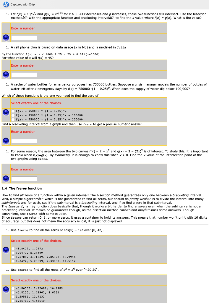 Solved Captured with Xnip 1. Let f(x) = 13/Vx and g(x) = ex/ | Chegg.com