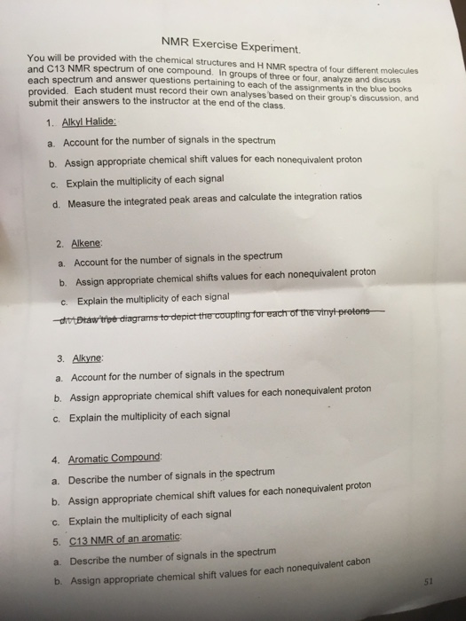 Solved NMR Exercise Experiment. You will be provided with | Chegg.com