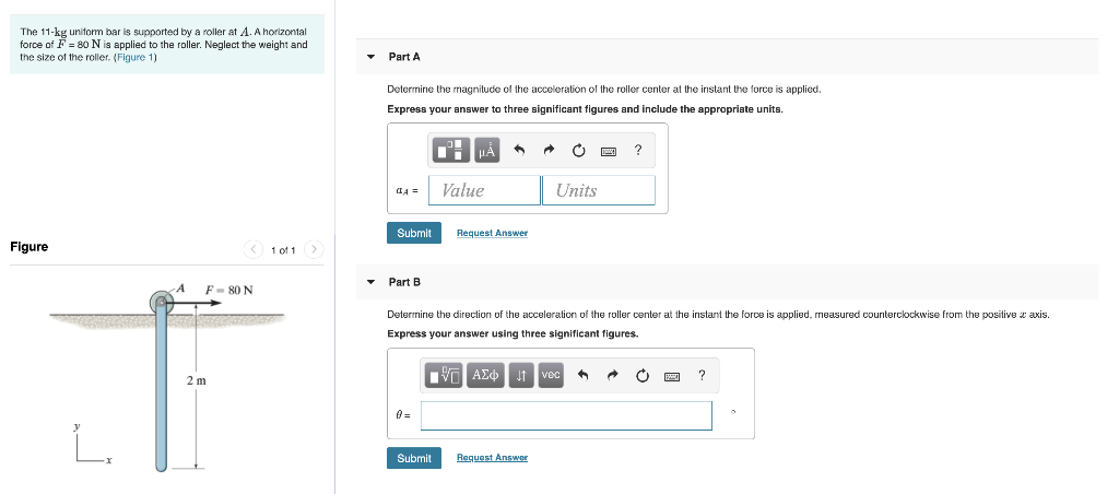 Solved The 11-kg uniform bar is supported by a roller at A. | Chegg.com