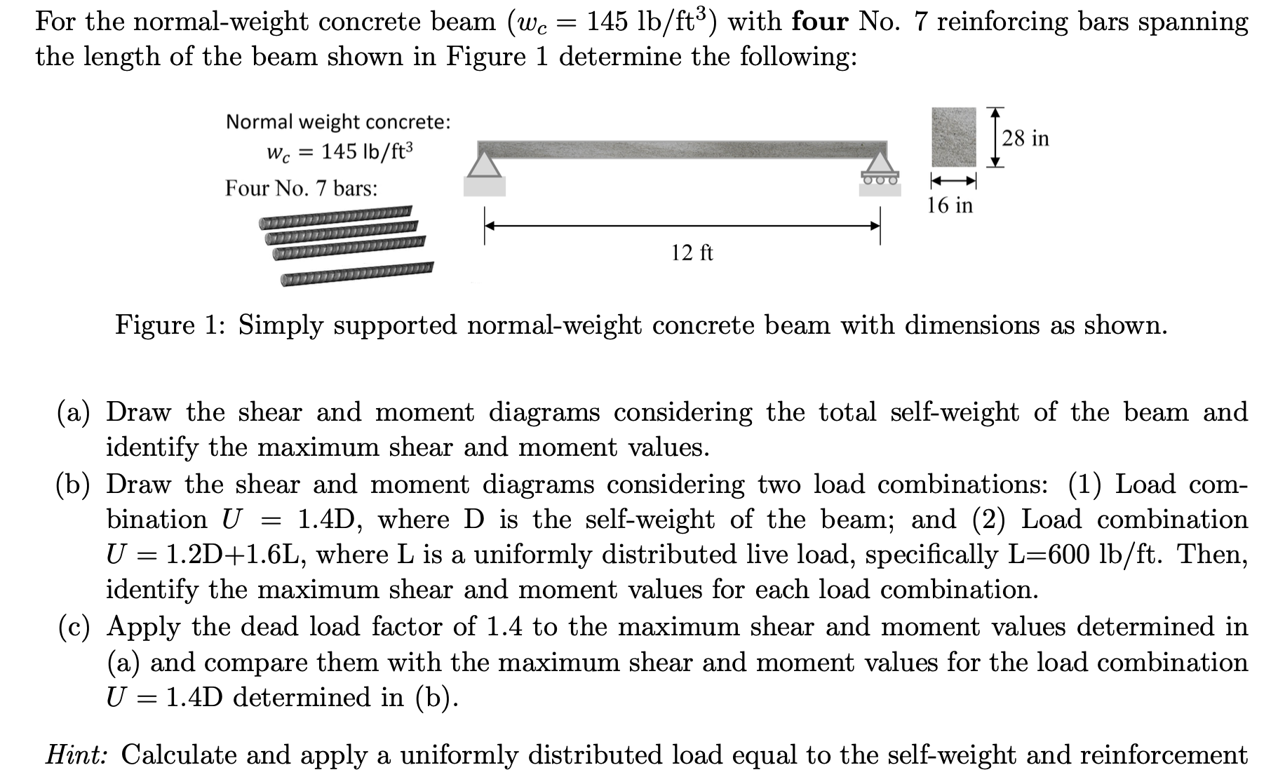 Solved Figure 1: Simply supported normal-weight concrete | Chegg.com