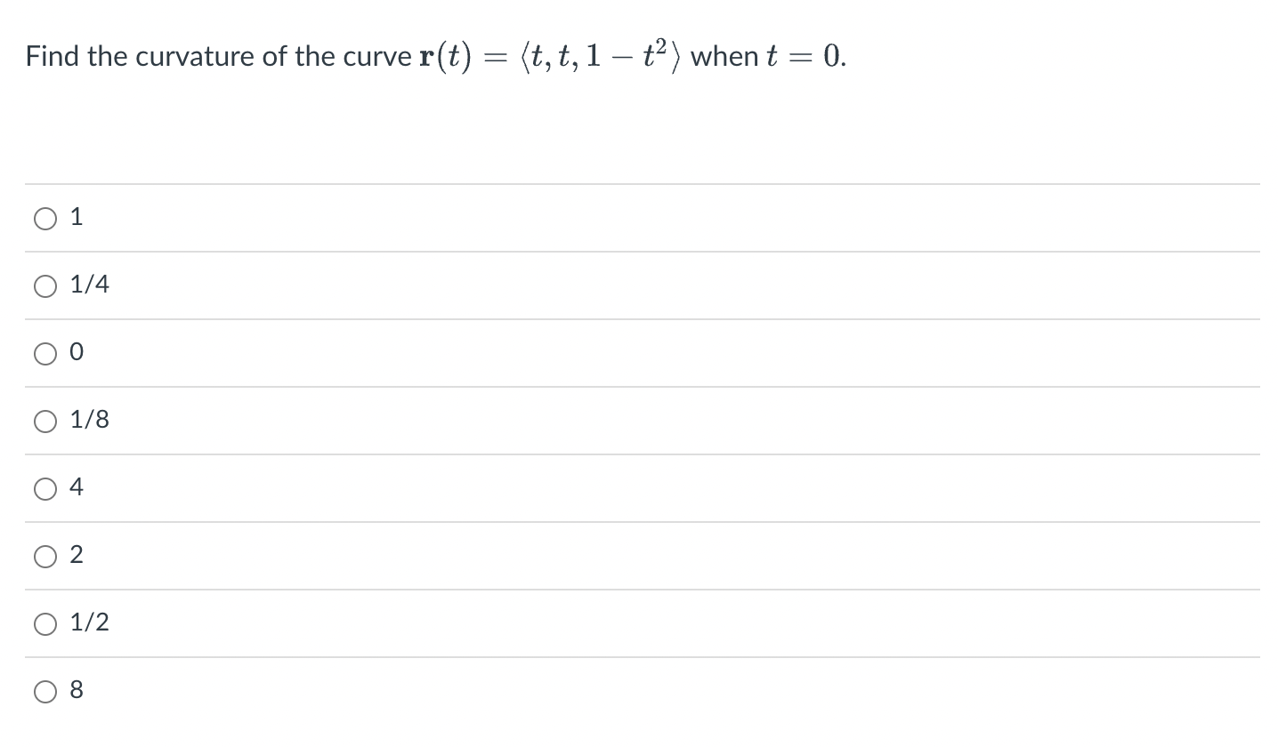 Solved Find the curvature of the curve r(t)= t,t,1−t2 when | Chegg.com
