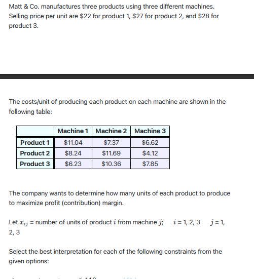 Matt & Co. manufactures three products using three | Chegg.com