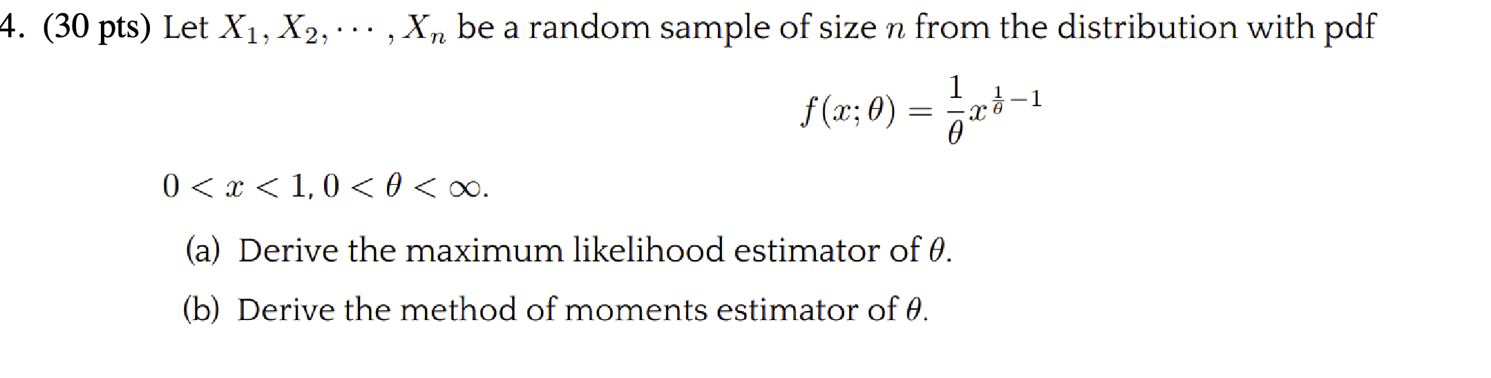 Solved (30 pts) Let X1,X2,⋯,Xn be a random sample of size n | Chegg.com
