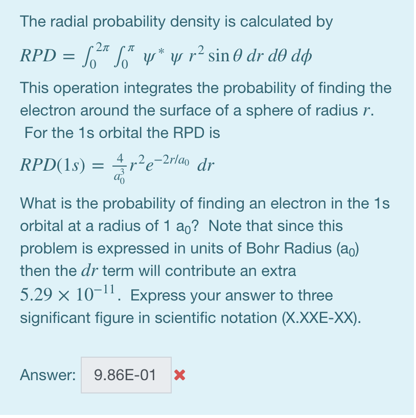 Solved The radial probability density is calculated by RPD = | Chegg.com