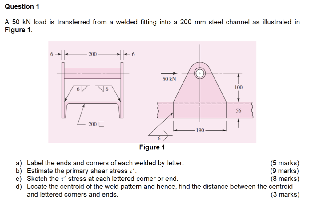 Solved Question 1 A 50 kN load is transferred from a welded | Chegg.com
