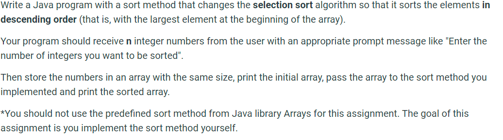 Solved Write a Java program with a sort method that changes | Chegg.com