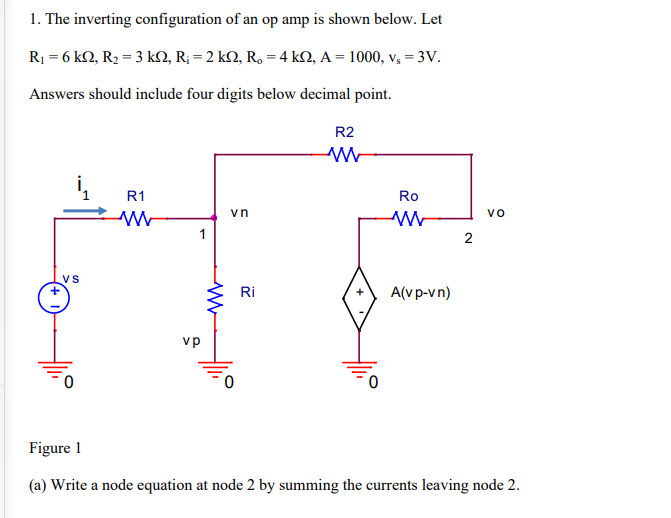 Solved 1. The inverting configuration of an op amp is shown | Chegg.com