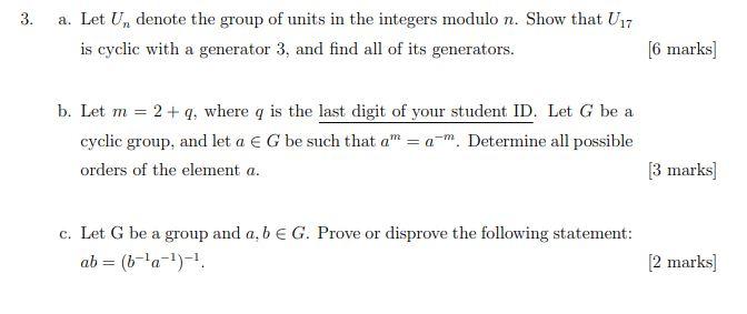 Solved 3. a. Let U, denote the group of units in the | Chegg.com