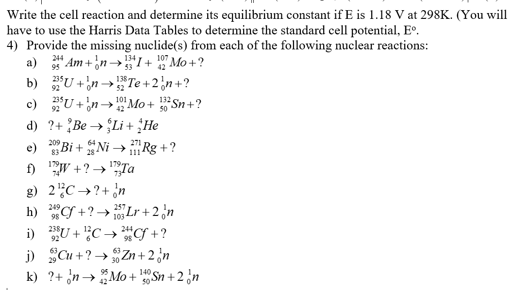 Solved Write the cell reaction and determine its equilibrium | Chegg.com