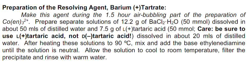 Preparation of the Resolving Agent, Barium | Chegg.com