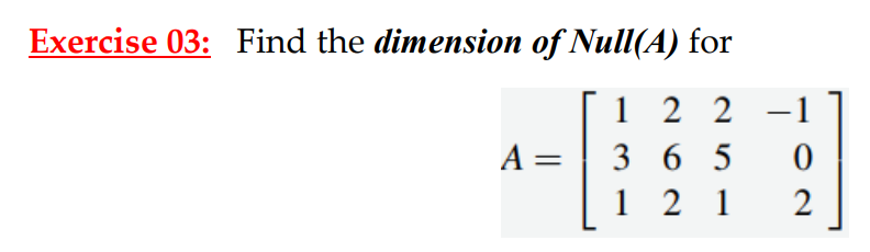Solved Exercise 03: Find the dimension of \\( | Chegg.com