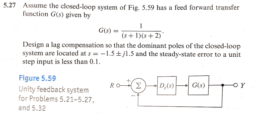 Solved 5.27 Assume the closed-loop system of Fig. 5.59 has a | Chegg.com