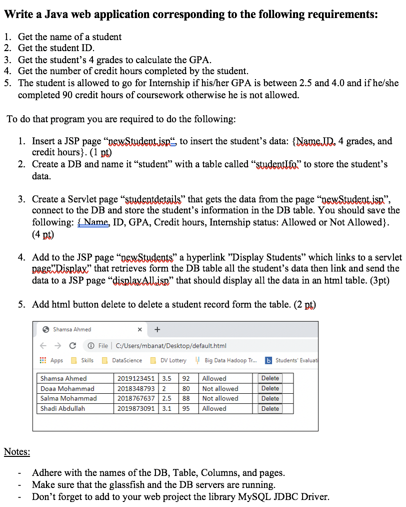 Solved Write a Java web application corresponding to the | Chegg.com