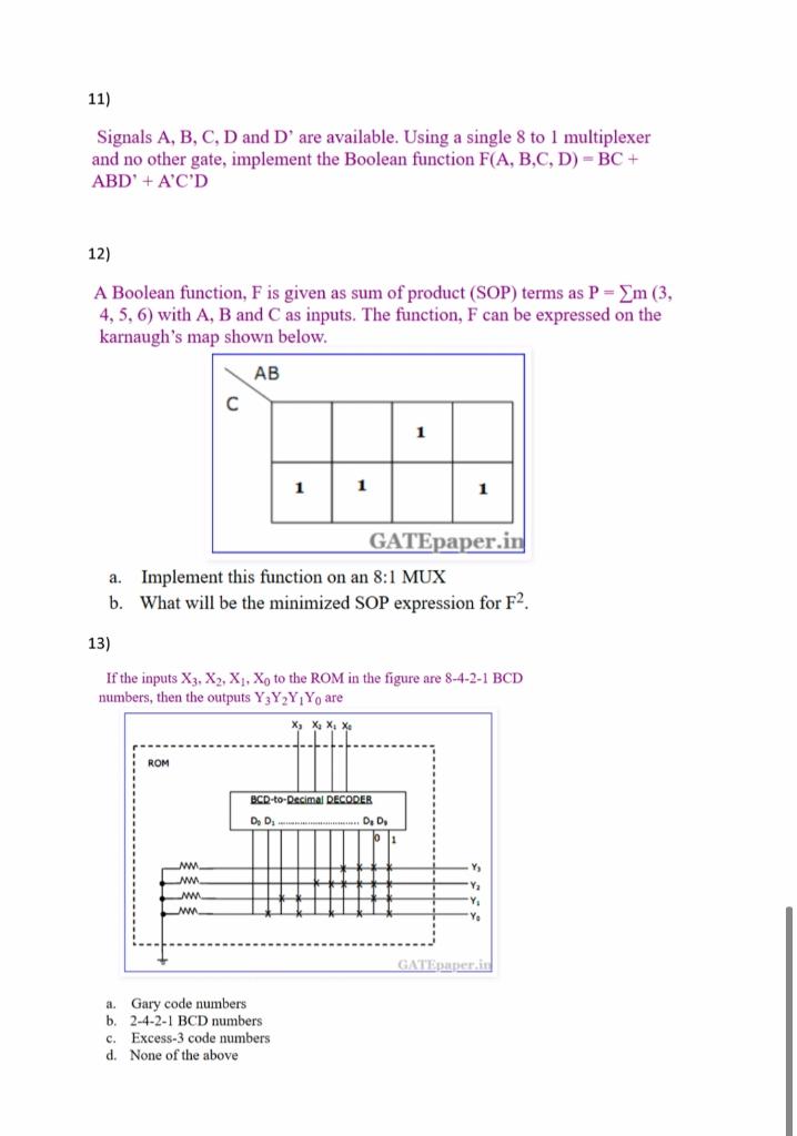 Solved 11) Signals A, B, C, D and D' are available. Using a | Chegg.com