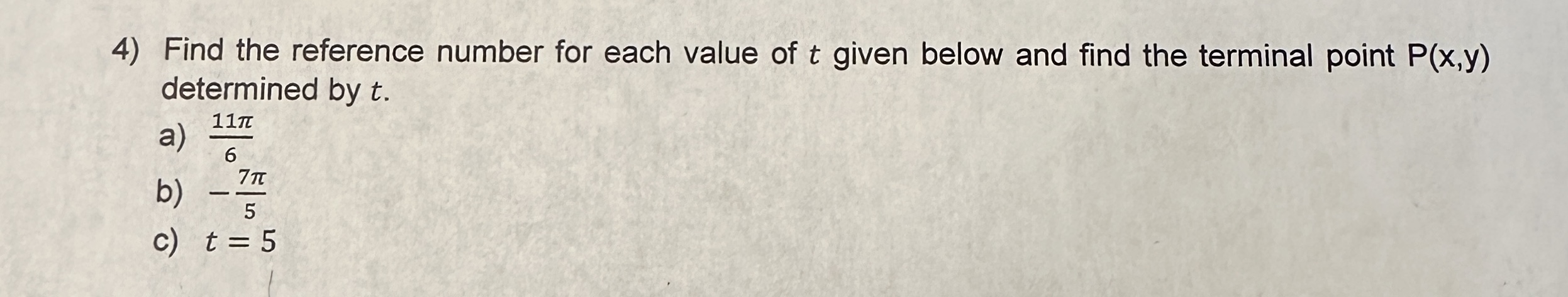 Solved Find the reference number for each value of t ﻿given | Chegg.com