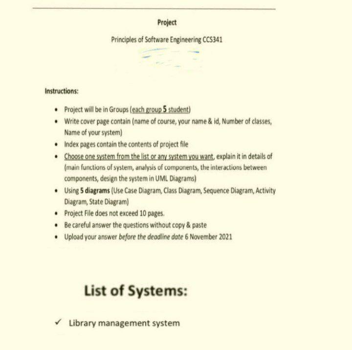 Solved Project Principles of Software Engineering CCS341 | Chegg.com