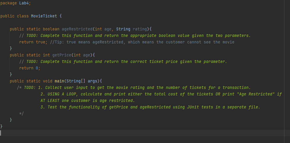 Solved package Lab4; public class MovieTicket { public | Chegg.com