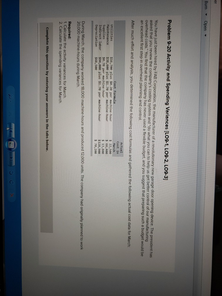 Solved Burn Open Problem 9-20 Activity and Spending | Chegg.com
