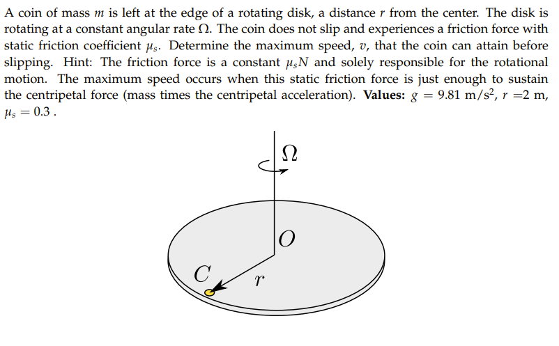 Solved A coin of mass m is left at the edge of a rotating | Chegg.com