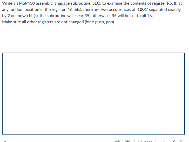 Write an MSP430 assembly language subroutine, SEQ, to | Chegg.com