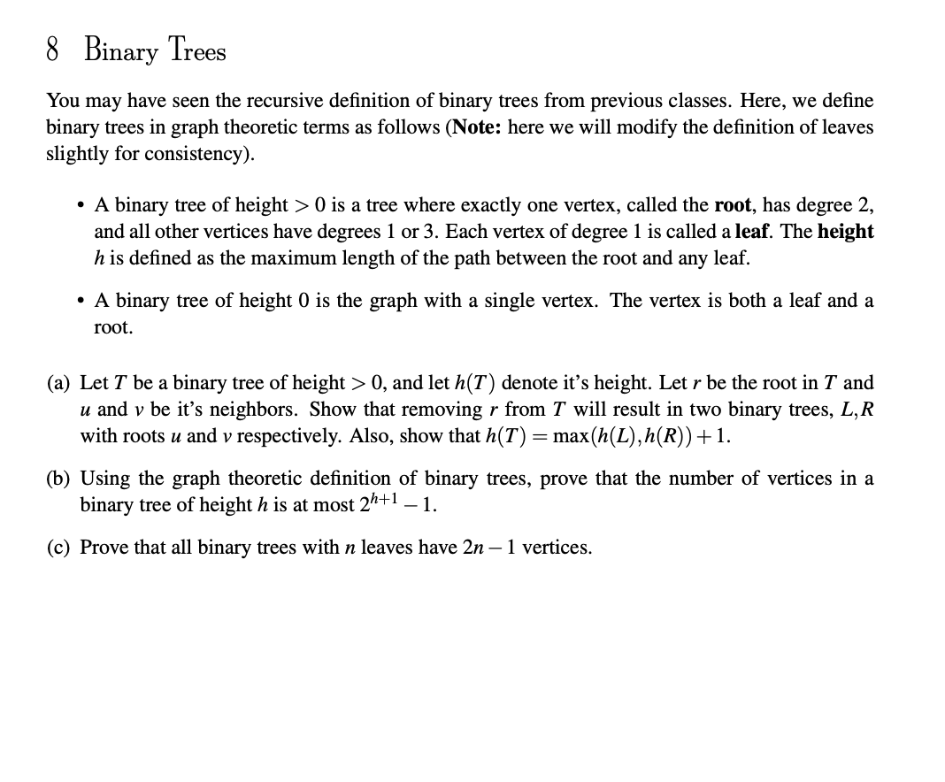 Solved 8 Binary Trees You may have seen the recursive | Chegg.com