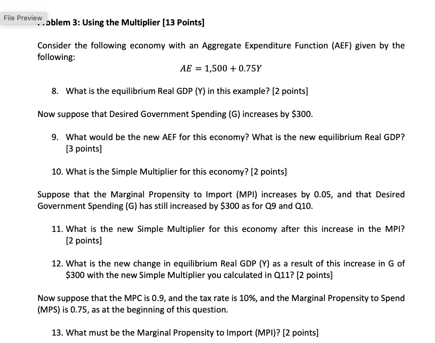 Solved . ﻿oblem 3: Using the Multiplier [13 ﻿Points]Consider | Chegg.com