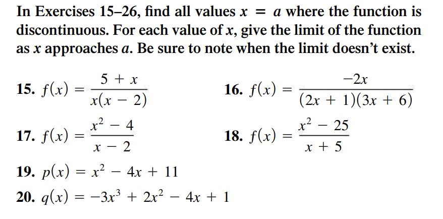 Solved In Exercises 15-26, ﻿find all values x=a where the | Chegg.com
