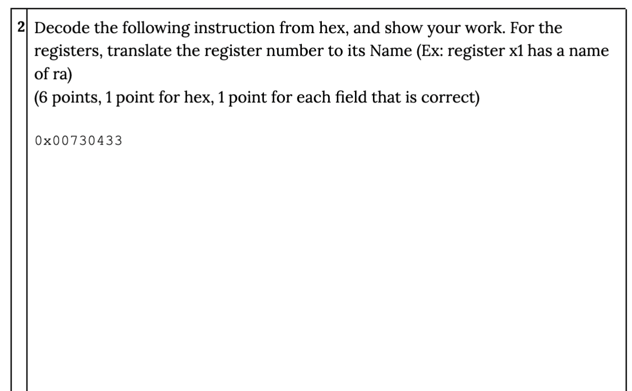 Solved Decode The Following Instruction From Hex And Show