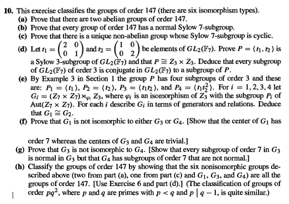 Solved 0. This exercise classifies the groups of order 147 | Chegg.com