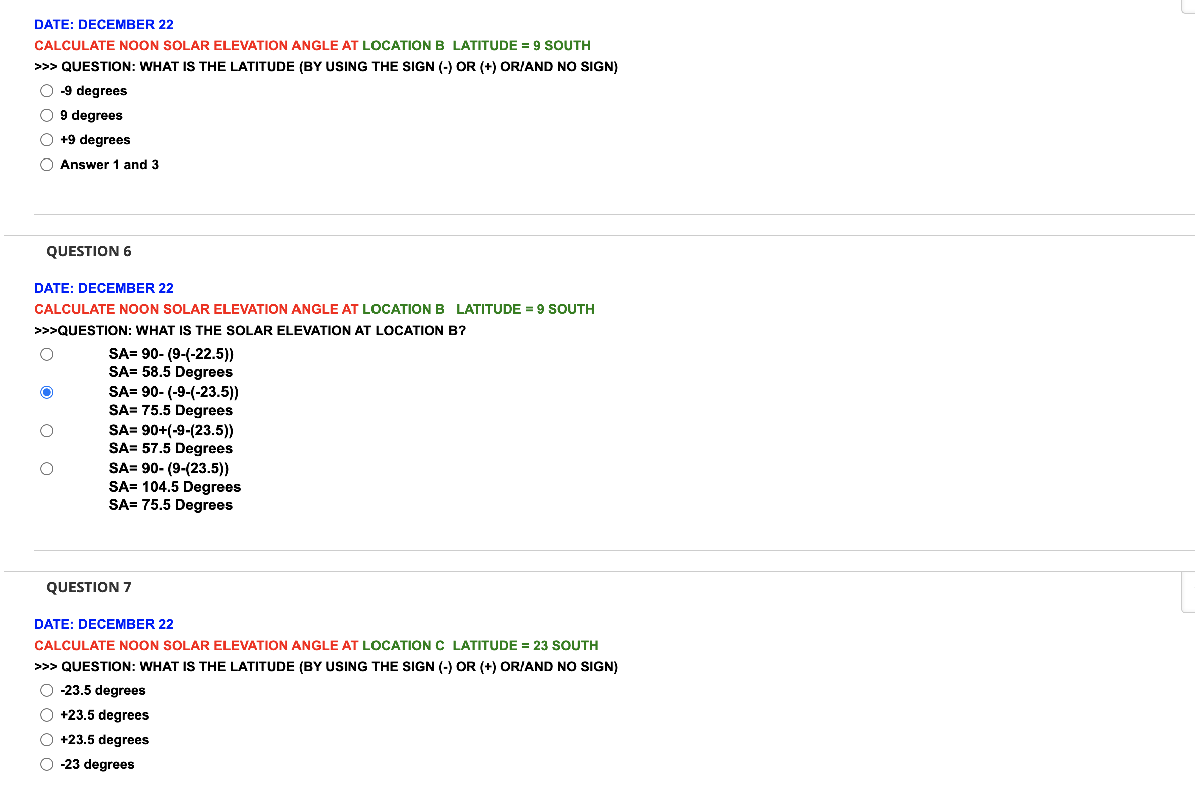 DATE: DECEMBER 22 ﻿CALCULATE NOON SOLAR ELEVATION | Chegg.com