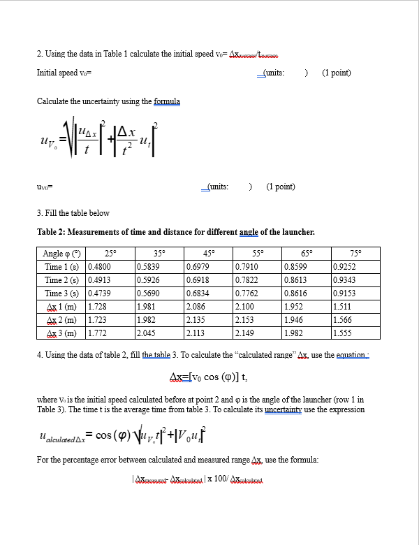 Initial speed v0= (units: ) (1 point) Calculate the | Chegg.com