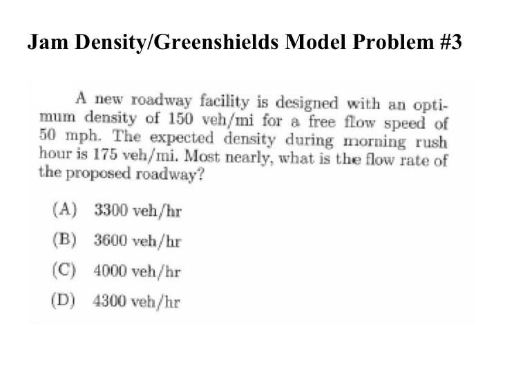 Solved Jam Density/Greenshields Model Problem #3 A new | Chegg.com