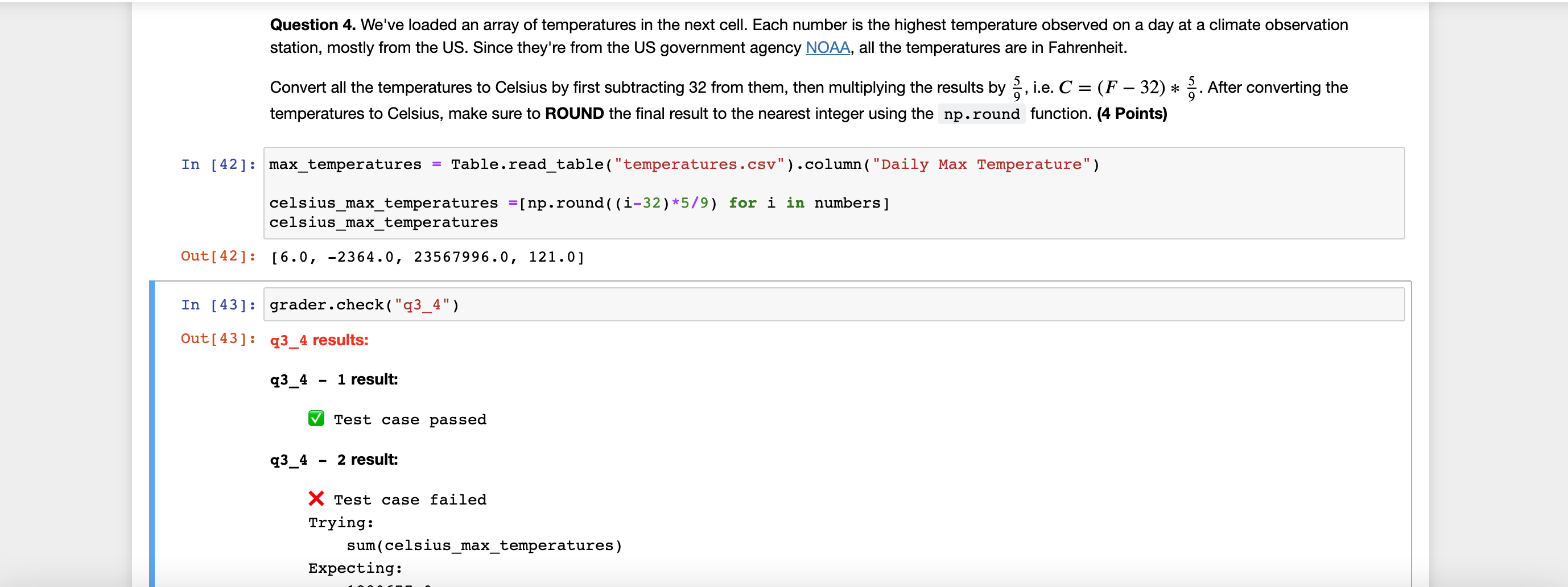 Solved Question 4. We've loaded an array of temperatures in | Chegg.com