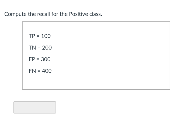 Solved Compute the recall for the Positive class. | Chegg.com