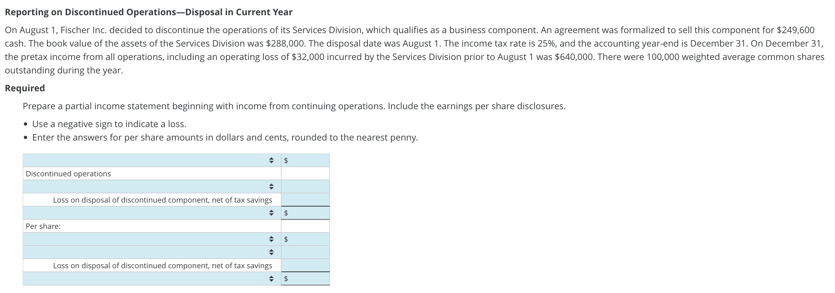 Solved Reporting on Discontinued Operations-Disposal in | Chegg.com