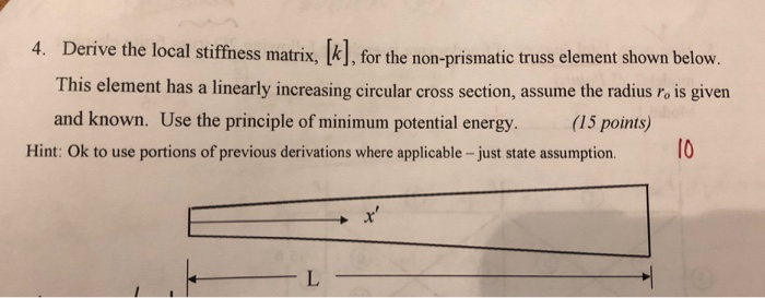 Solved the local stiffness matrix, [k], for the | Chegg.com