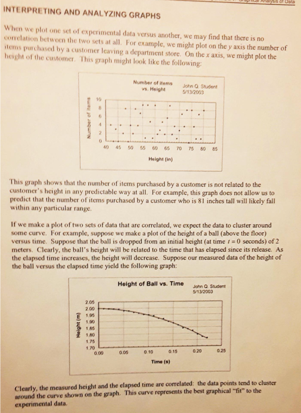 Solved EXPERIMENT 1 GRAPHICAL ANALYSIS OF DATA PURPOSE In an | Chegg.com